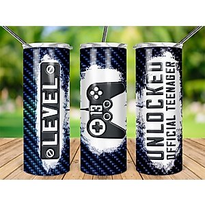 Level 13 Unlocked Official Teenager #1 20oz Stainless Steel Tumbler, Slide Door Lid & Straw Included, Gamer, Birthday, Gift, Great For Keeping Drink Cold or Hot