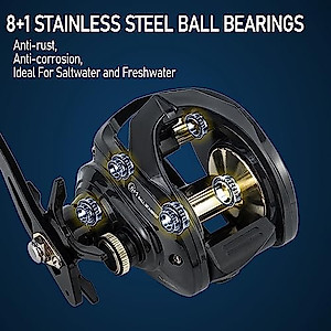Alwonder Baitcaster Fishing Reel, 33LBS Max Drag Carbon Fiber Saltwater Fishing Reel with 8+1 Stainless Steel Ball Bearings, 6.4:1 Gear Ratio Freshwater and Saltwater Long Casting Baitcasting Reel R