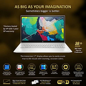 HP Envy 17T 2021,i7-1165G7 11th Gen Quad Core,16GB RAM,1 TB NVMe SSD, 17.3" FHD 1080p Touch,Thunderbolt 4,Win 11 PRO,WiFi 6,B&O Speakers,USB-A,Intel Xe Graphics,4 Cell, 64GB Tech Warehouse Flash Drive