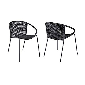 ARMEN LIVING LCSNSIBL Snack Indoor Outdoor Stackable Steel Dining Chair with Black Rope-Set of 2