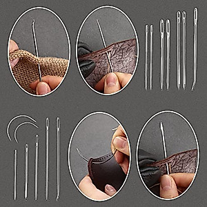 BAGERLA Leather Working Tools, Leather Sewing Kit with Waxed Thread Needle Awl Groover Tracing Wheel Prong Punch Storage Bag Leather Tools Kit Great for Leather Stitching and Leather DIY Crafting