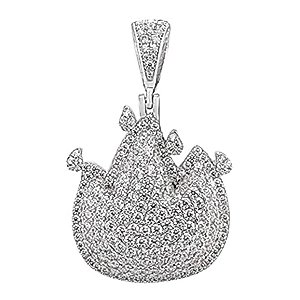 HarlemBling Solid 925 Sterling Silver - Fire Emoji Pendant - Hip Hop Iced Large Flames Piece - Natural Silver Or Gold Finish (Natural Silver)