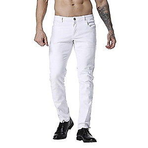 ZLZ Men's White Jeans Pants Slim Fit, Slightly Tapered Fashion Design Jeans Pants for Men Stretch Fit, Mens Trousers Size 34