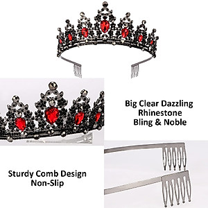 CAVETEE Red Black Birthday Crown and Sash for Women Sash &amp; Rhinestone Tiara Set Red and Black Party Decorations Birthday Queen Crowns Tiaras for Women