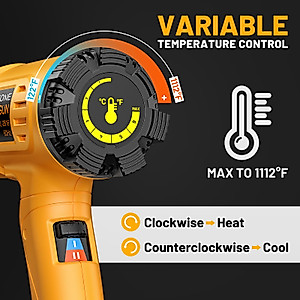 SEEKONE Heat Gun 1800W Heavy Duty Hot Air Gun Kit With Carry Case Variable Temperature Control 122℉~1112℉（50℃- 600℃） Overload Protection with 4 Nozzles for Crafts, Shrinking PVC, Stripping Paint