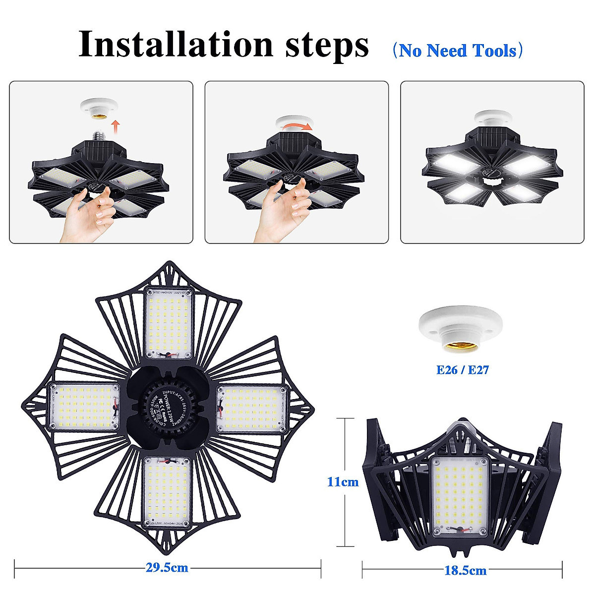 REEXBON Garage Lights Motion Sensor LED Shop Light 120W 12000LM Ceiling Light Deformable Barn Lights High Bay Light with 4 Adjustable Panels for Garage,Warehouse,Workshop,Attic,Basement