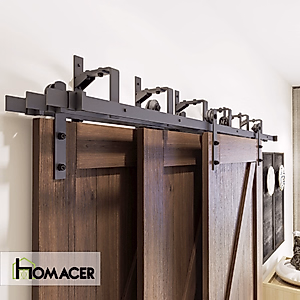 Homacer Black Rustic Triple Track Bypass Sliding Barn Door Hardware Kit (for Door Thickness 1-3/8in ~ 1-3/4in), Three 9ft Long Flat Tracks, for Three/Triple Interior Doors