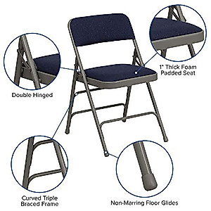Flash Furniture 2 Pack HERCULES Series Curved Triple Braced & Double Hinged Navy Fabric Metal Folding Chair