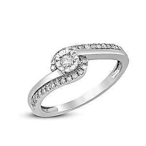 Jewelili Sterling Silver 1/4 Cttw Natural White Round Cut Diamond Engagement Ring, Size 7
