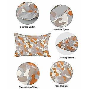 Throw Pillow Covers Camouflage Camo Orange Decorative Pillow Covers 12x20 Inch Set of 4 Grey Farmhouse Style Linen Pillow Case Cushion Cases for Couch Sofa Bedroom Living Room Home Decor