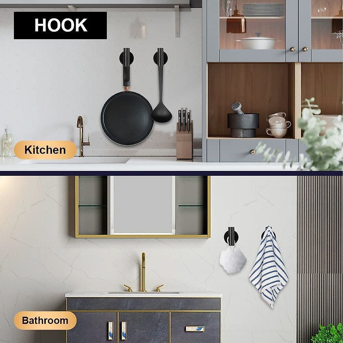 szhdxsy 5 Pack Bath Towel Hooks Hook Matte Black, 304 Stainless Steel Shower Towel Holder, Kitchen Towel Hanger, Round Robe Hook for Wall Heavy Duty Coat Hook for Bathroom Wall Mounted(Black)