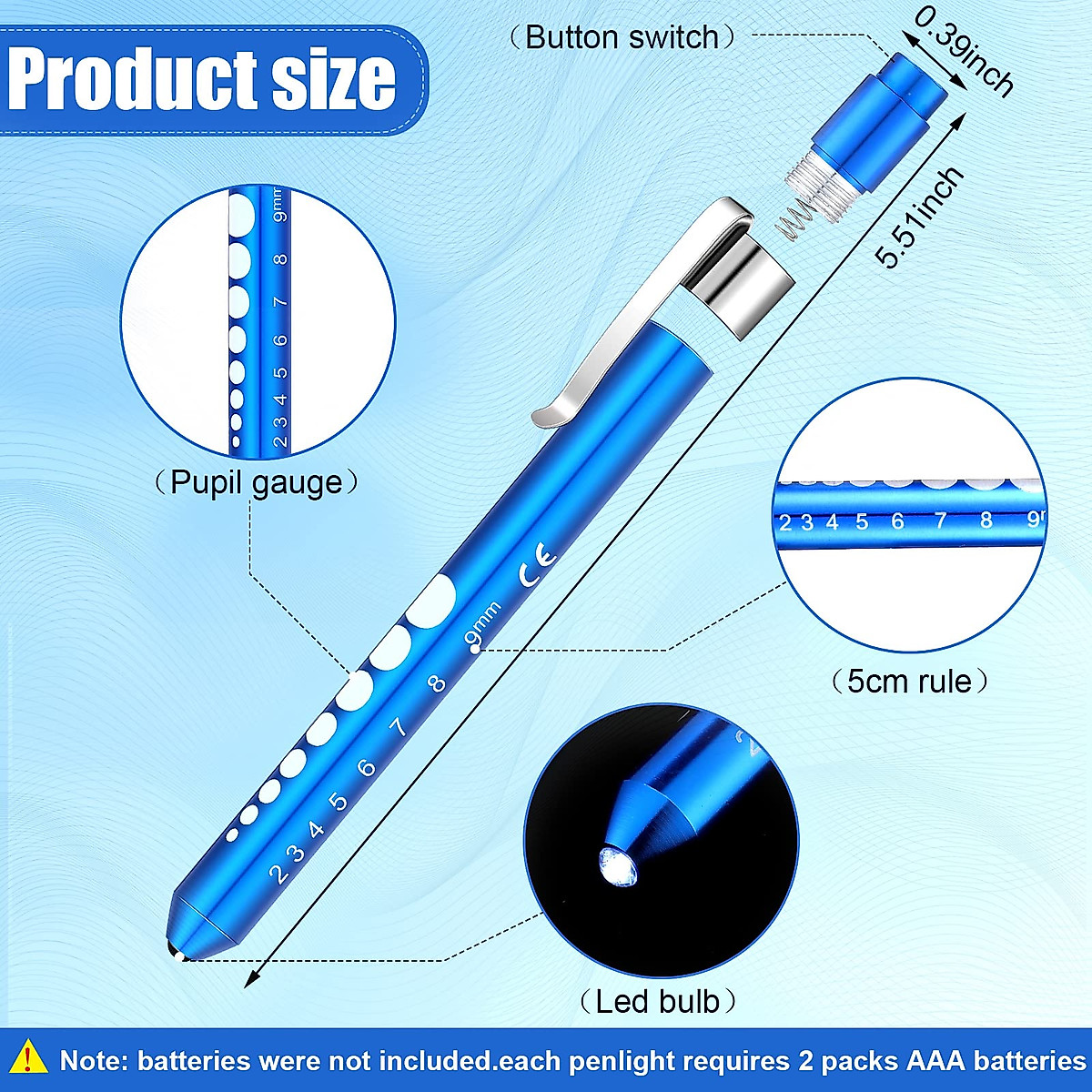 Penlight for Nurse Pen Light LED Reusable Pen Light with Pupil Gauge Nurses Pin Light for Torch Medical Students Doctors Daily Use with Pocket Clip Nurse Gifts(15 Pieces,Basic Colors)