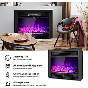 Topment 28.5" Recessed Electric Fireplace, Freestanding Fireplace Insert with Touch Screen Control Panel, Remote Control, Over-Heating Protection, 750-1500W Recessed in-Wall Heater with Timer