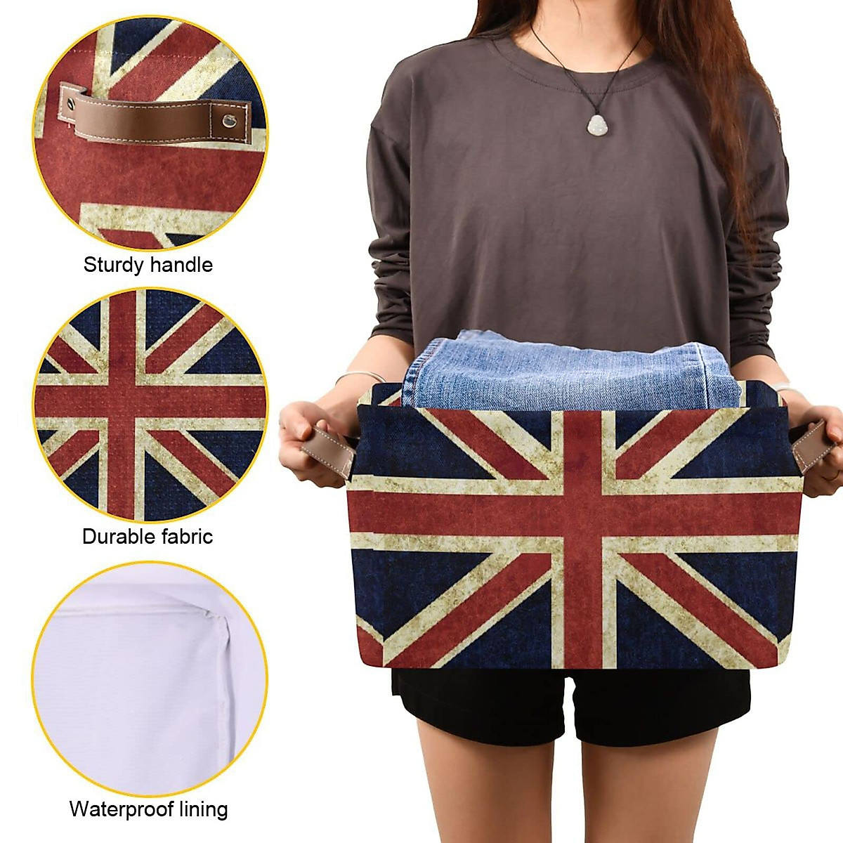 ALAZA Old Union Jack Fashion Foldable Storage Box Storage Basket Organizer Bins with Handles for Shelf Closet Living Room Bedroom Home Office 2 Pack