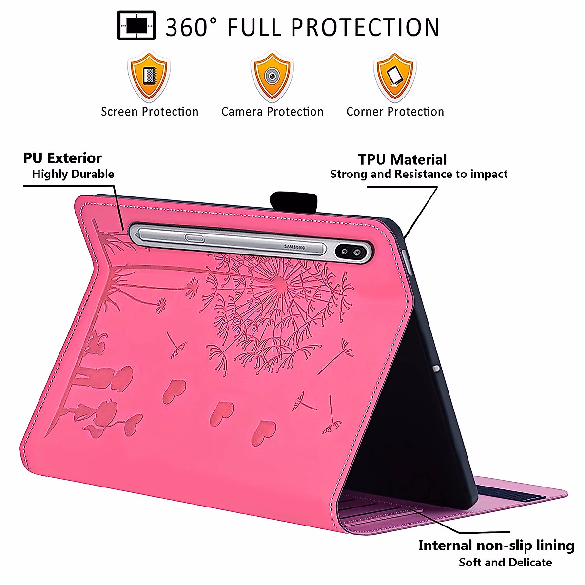 Galaxy Tab S9 Plus/S8+/S7 FE/S7+ Case with S Pen Holder [SM-X810/X816B/X818U/X800/X806/T730/T736B/T970/T975] - Shockproof Stand Folio Case for Samsung Tablet S9+ 2023 12.4