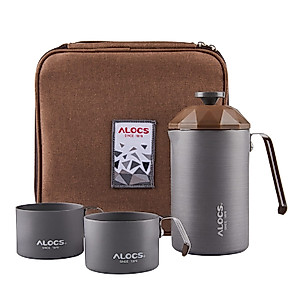 Alocs French Press Coffee Maker, Hard Alumina Coffee Press with 2 Coffee Cups, Lightweight and Portable French Press for Home, Office, Travel, Self-Drive, Camping, 20 oz