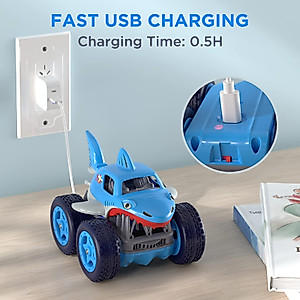 MaxTronic Mini Remote Control Car, 4WD 2.4Ghz Remote Control 360° Rotating Built-in Rechargable Battery Fast Mini Stunt RC Car, Shark Car Truck Toys Gifts for 3-12 Years Old Boys Girls