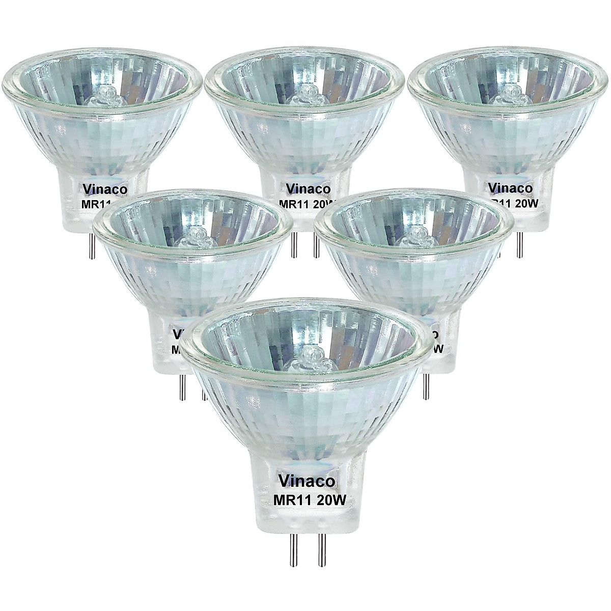 Vinaco MR11 GU4 Halogen Bulb, 6 Pack Long Lasting MR11 12V 20W，MR11 GZ4 Dimmable with 2800K Warm White, MR11 Bulb with GU4 Base, MR11 Halogen Bulb for Landscape, Accent, Track Lights & Fiber Optics