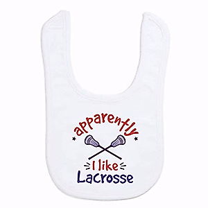 ChalkTalkSPORTS Guys Lacrosse Baby & Infant Bib | Apparently, I like Lacrosse | Microfiber Bib