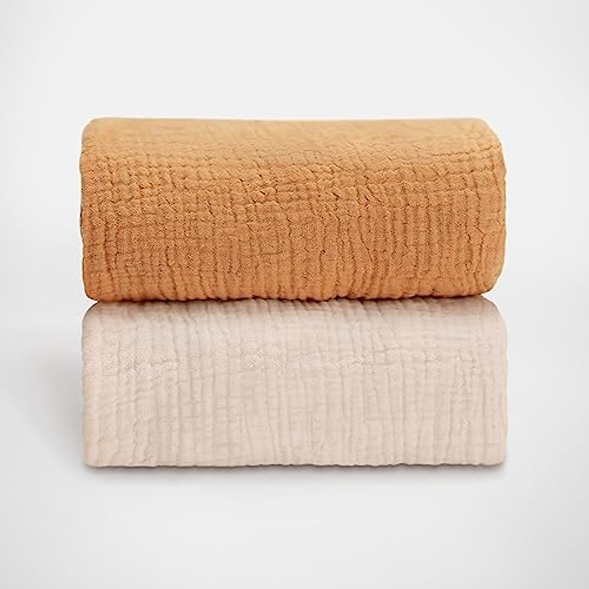 Muslin Bassinet Sheet for Baby Boy, Girl and Unisex, Ultra Soft Bedside Bassinet Sheets Fitted for Oval, Rectangle and Hourglass Mattress Pad, 2 Pack (Retro Yellow&Beige)