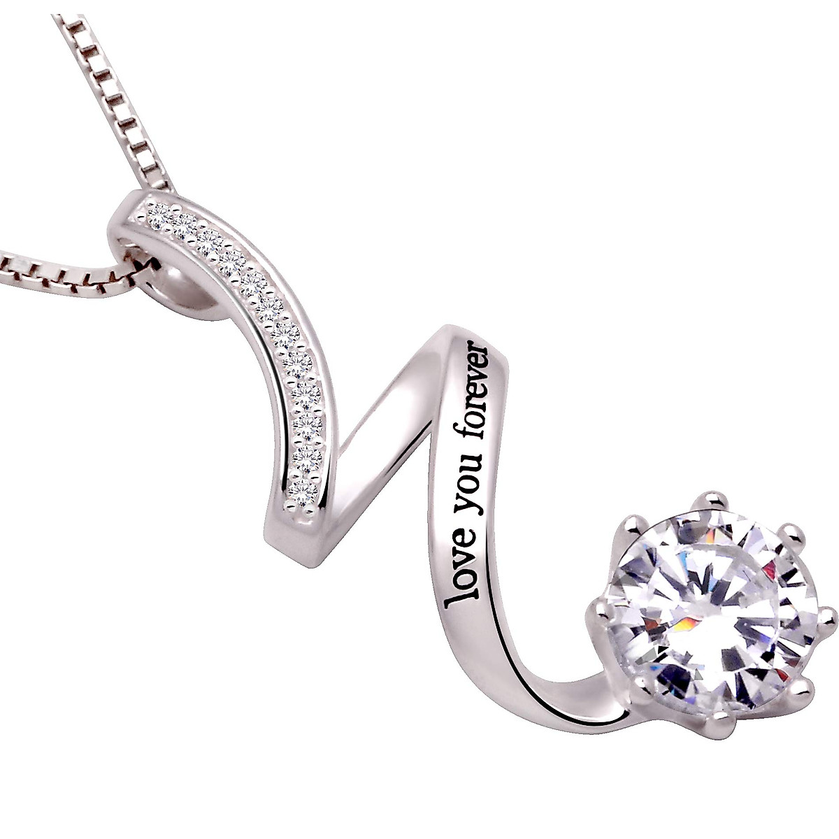 ALOV Jewelry Sterling Silver "love you forever" Cubic Zirconia Pendant Necklace