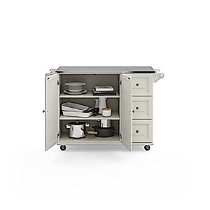 Homestyles Kitchen Cart with Stainless Steel Metal Top Rolling Mobile Kitchen Island with Storage and Towel Rack 54 Inch Width Off White