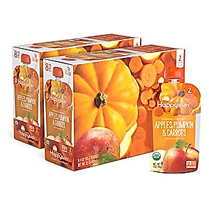 Happy Baby Organics Clearly Crafted Stage 2 Baby Food Apples, Pumpkin & Carrots, 4 Ounce Pouch (Pack of 16)