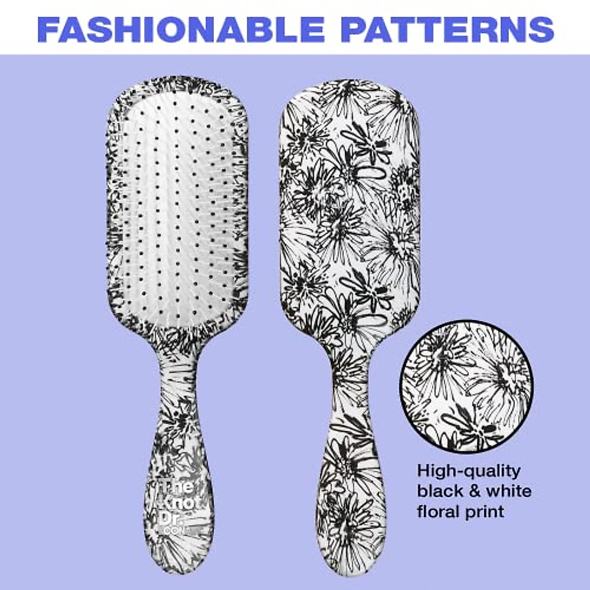 The Knot Dr. hair brush by Conair - Detangling hair brush - Removes Knots and Tangles in wet or dry hair- hair brushes for women - Floral Print