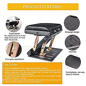Adjustable Footrest with Removable Soft Foot Rest Pad Max-Load 120Lbs with Massaging Beads 4-Level Height Adjustment for Car,Under Desk, Home, Train(Black)