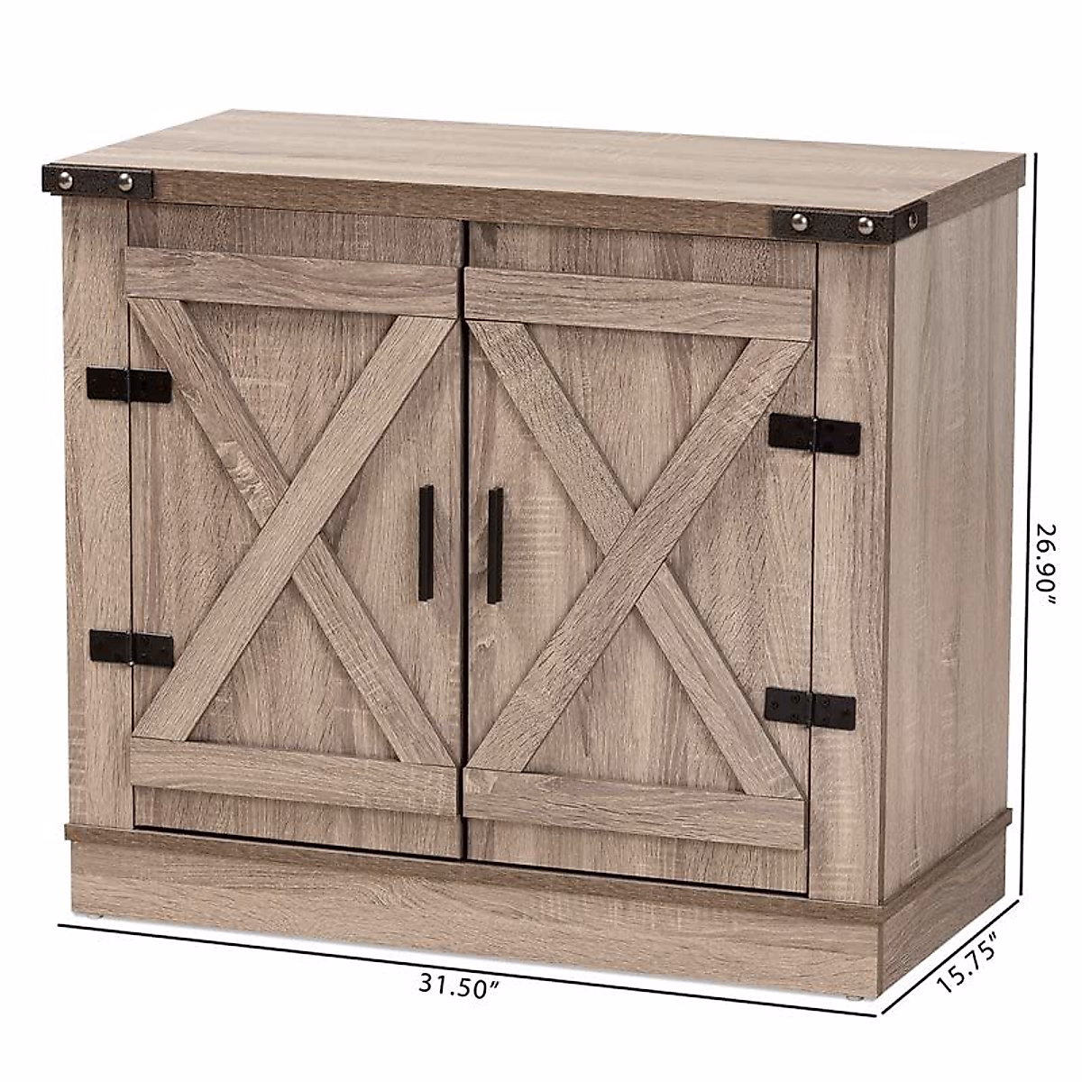 BOWERY HILL Farmhouse Brown Finished Wood 2-Door Shoe Storage Cabinet