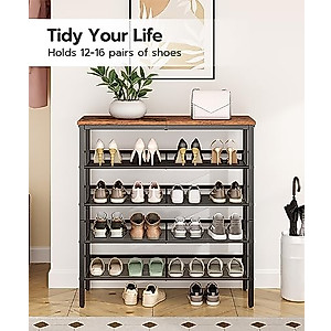 HOOBRO Shoe Rack, 5-Tier Shoe Storage with Adjustable Mesh Shelves, 16-20 Pairs of Shoes, Stable and Durable, Spacious Top, Freestanding, Metal, Industrial, for Entryway, Closet, Rustic Brown BF12XJ01