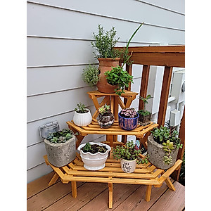 3 Tier Ladder Plant Stand Outdoor, Wood Multi Tiered Quarter Round Flower Pots Holder for Succulents andMultiple Plants, 37.8×26.38×24, Wooden Display Storage Shelf for Indoor Home Garden Patio