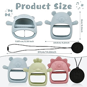 4 Pcs Baby Teething Toys Silicone Teethers for Babies 0-6 Months No Drop Chew Toys Baby Hand Teethers for Soothing Pain Cute Safe Designs