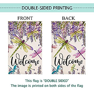 Baccessor Spring Summer Flower Garden Flag Wisteria Dragonfly Floral Welcome Small Yard Flag Burlap Double Sided Vertical Seasonal Farmhouse Wedding Yard Outdoor Decoration 12x18 Inch