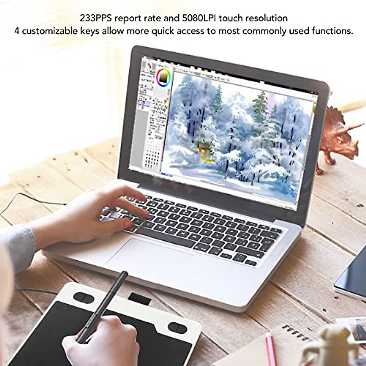 Graphics Drawing Tablet - 8192 Levels Pressure Sensitivity Drawing Tablet, Digital Art Tablets with 4 Customizable Keys for Desktop, Laptop, Mobile Phone, 5080LPI Touch Resolution(White)