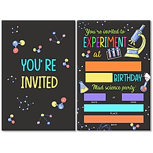 Cute Science Theme Birthday Invitations with Envelopes Set of 20 Experiment Mad Science Party Invites