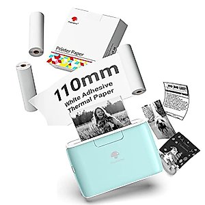 Phomemo M04S Wireless Portable Printer- Thermal Printer Sticker Printer with White Self-Adhesive Thermal Paper for Phomemo M04S/M04S Bluetooth Thermal Printer, Black on White, 110mm x 3.5m, 3-Rolls