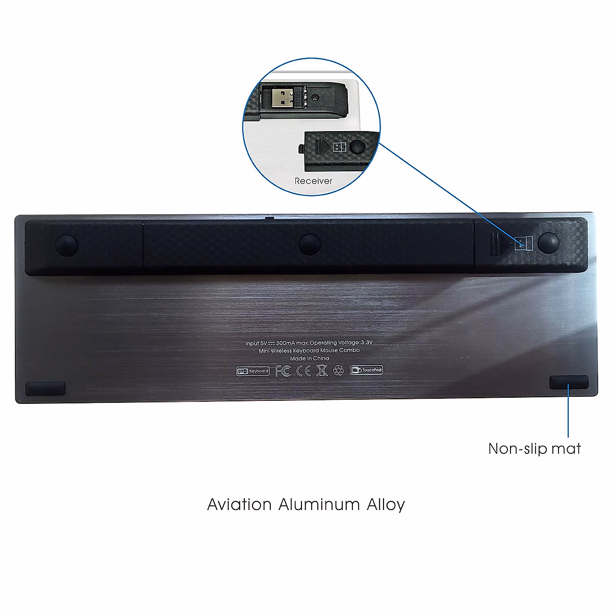 Rii (Newest Version) K12+ Mini Wireless Keyboard with Touchpad Mouse, Stainless Steel Portable Wireless Keyboard with USB Receiver for MacBook/iPad/Tablet/PC/Laptop/Smart TV/Raspberry Pi - Black