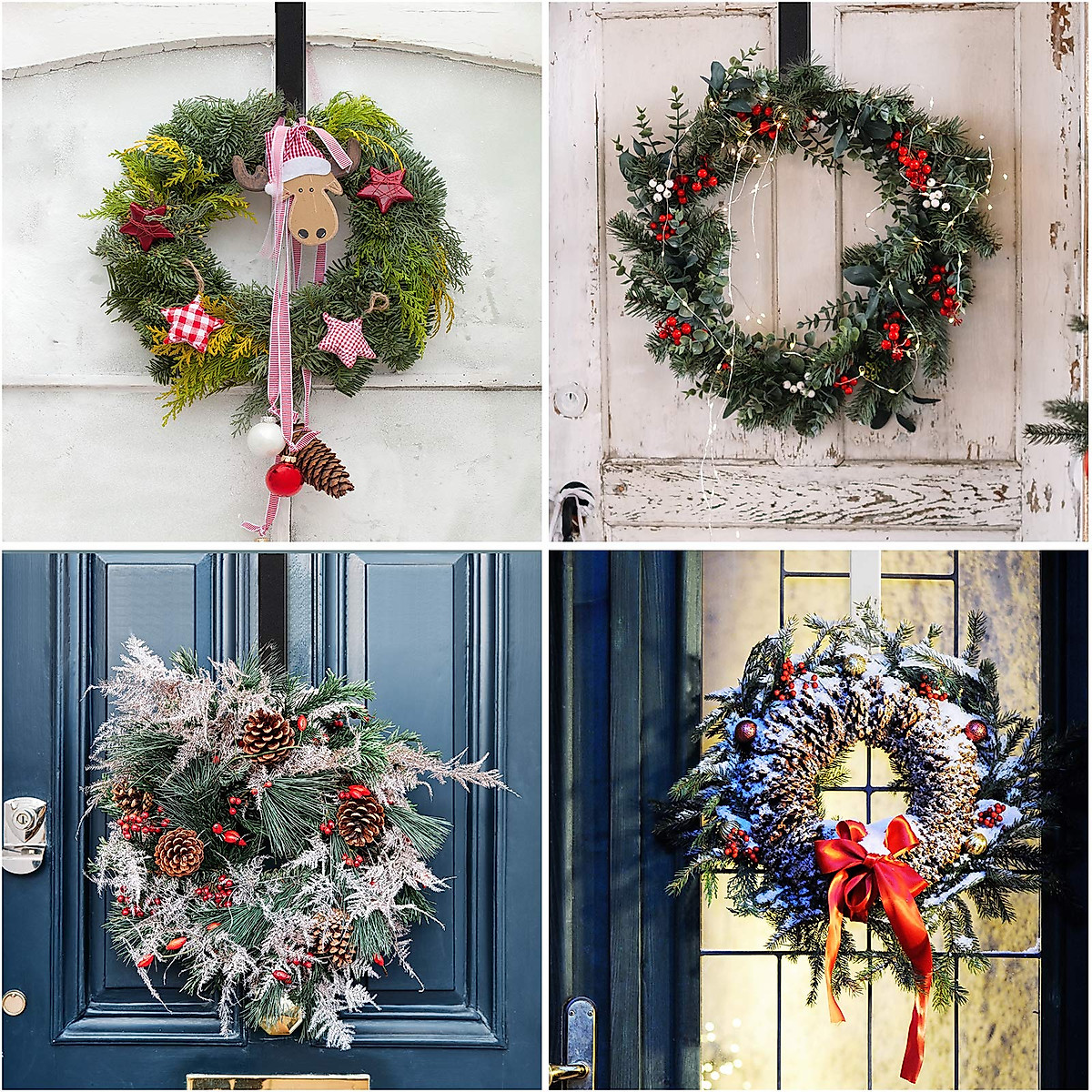 Myfolrena Wreath Hanger Adjustable Door Hanger Wreath Hanger for Front Door 15-24inch,Over The Door Wreath Hanger, Hold Up 20lb (Nickle-2 Pack)