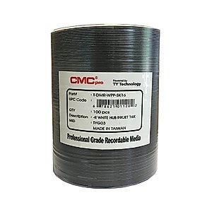 CMC Pro - Powered by TY Technology 16x White Inkjet Hub Printable 4.7GB DVD in Tape Wrap - 100 Pack