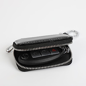 KUPAO Universal Car Key Fob Case,Genuine Leather Key Fob Cover Holder,Remote control smart key Car KeyChain Case Holder (Black)