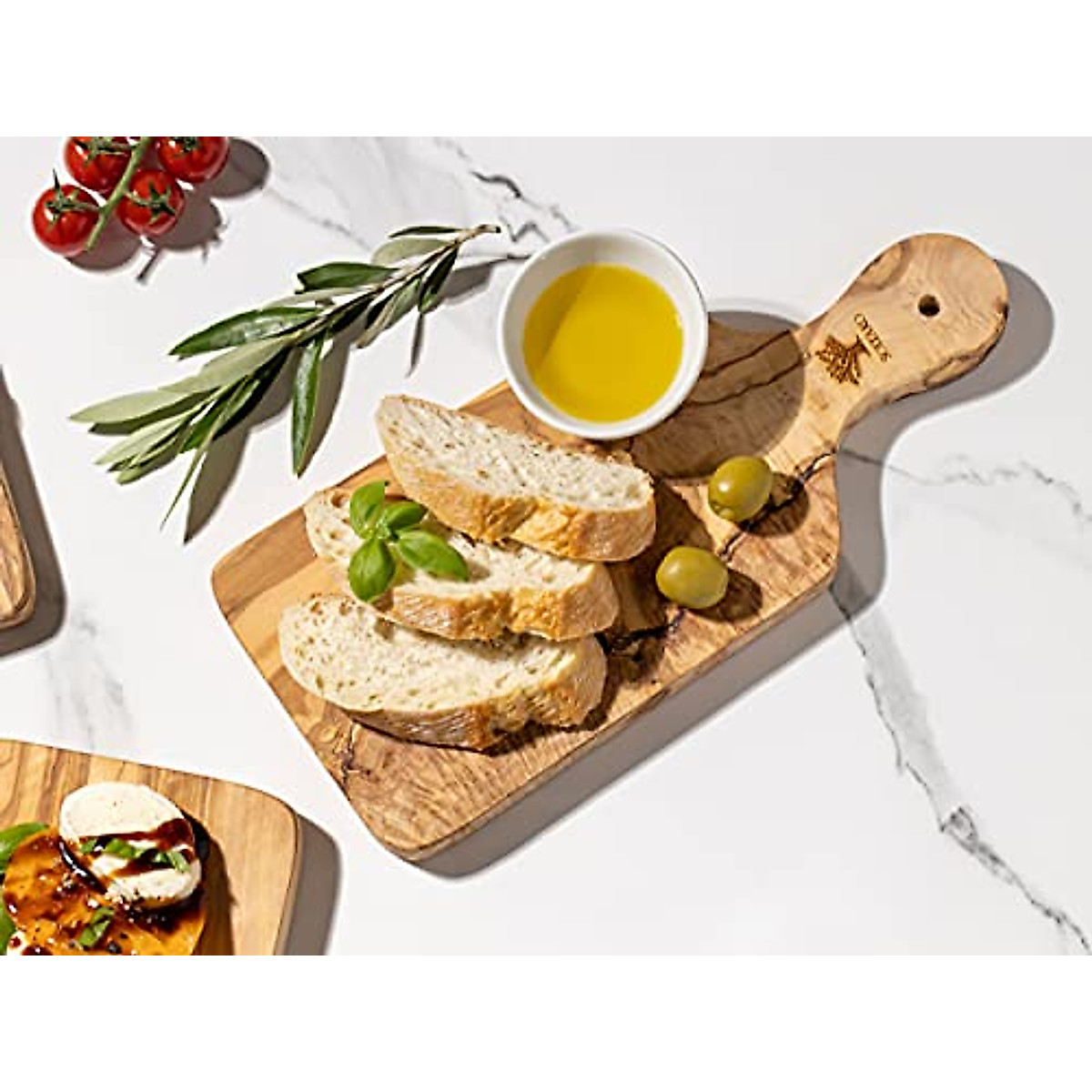 SOLTAKO Olive Small Cheese Boards, Set of 2 Small charcuterie Boards with Handle, Set of Mini charcuterie Boards, Cutting Boards for Kitchen, Butter Board Set, Handmade, 11.4"x4.9"