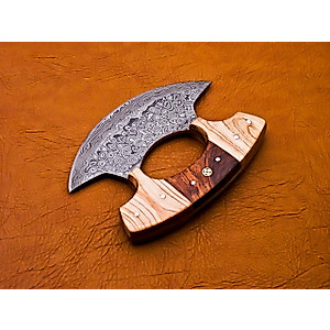 Handmade Damascus Chef Kitchen Ulu Knife Making Custom 100% Handmade Damascus Steel Handle Koa Wood with Leather Sheath B41