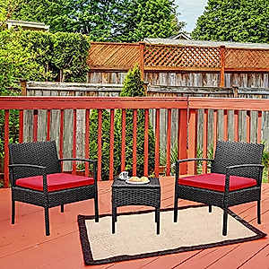 PROHIKER 3 PCS Patio Rattan Conversation Chair Set, 3 PCS Patio Wicker Rattan Furniture Set, Patio Wicker Rattan Table