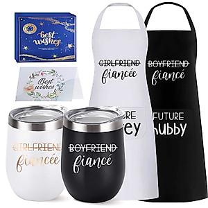 JETIKON Engagement Gifts for Couples Bride and Groom To Be Gift Set Fiance Fiancee Gift for Him and Her Boyfriend and Girlfriend Apron Wine Tumbler Gift Set Newly Engaged Gift Set for Mr and Mrs