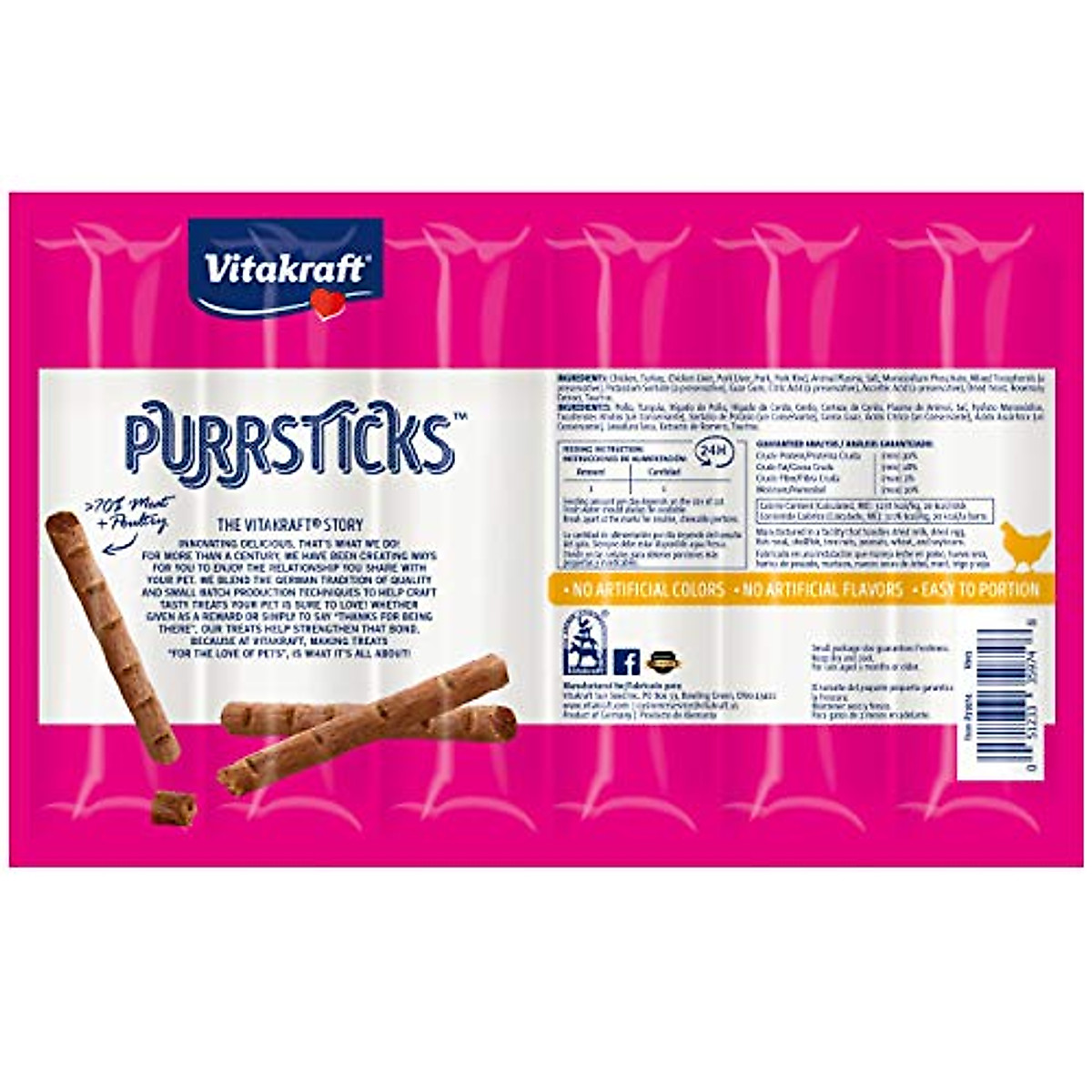 Vitakraft PurrSticks Meaty Cat Sticks - Chicken - Segmented and Breakable Meatstick - Deliciously Tender