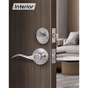 Keyed Alike Front Door Lever Lockset with Single Cylinder Deadbolt Combination Set, Exterior Door Knob with Lock and Deadbolt, Satin Nickel Finished Door Lock