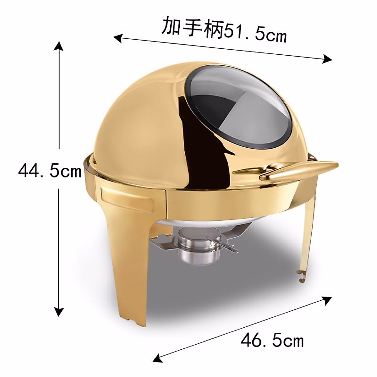 HONHPD 6.5 Quart Gold Round Chafing Dish Buffet Set, Stainless Steel Roll Top Chafer for Catering, Food Warmer with Glass Window for Party Wedding Catering Banquet Graduation Event