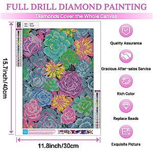 Ausanrl Succulents Diamond Painting Kits for Adults Beginners-Succulents Plant Diamond Art Kits for Adults,Flower Gem Art Kits for Adults for Gift Home Wall Decor Gifts 12x16inch