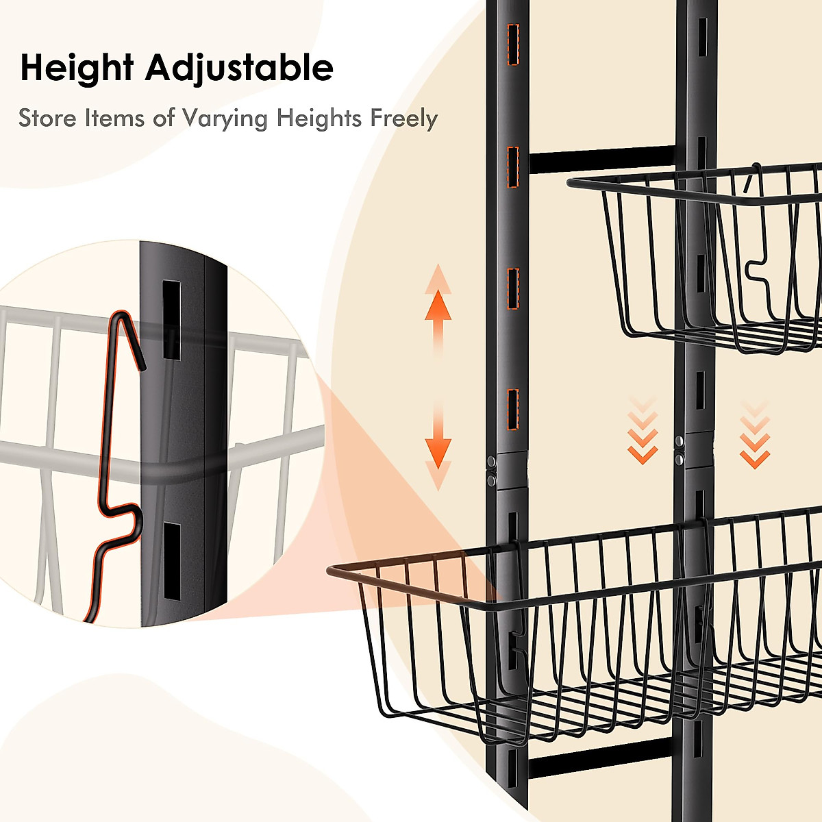 LUXEAR Over the Door Pantry Organizer, 6-Tier Adjustable Pantry Organizers and Storage, No-Assembly Foldable Metal Hanging Over the Door Organizer for Kitchen, Home, Laundry Room, Bathroom